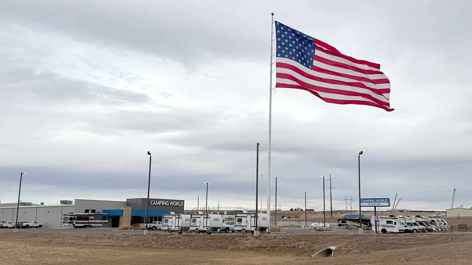 Flags Over Camping World In Cheyenne Cost $130,000 Each & Withstand 100 ...