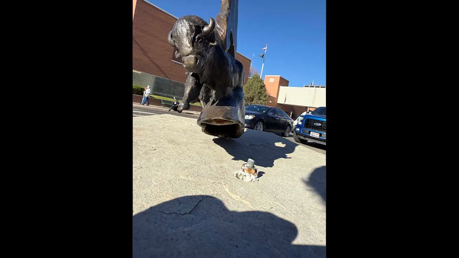 "Thieves Or Turds" Vandalize Chris Navarro Bronze Bison In Downtown ...