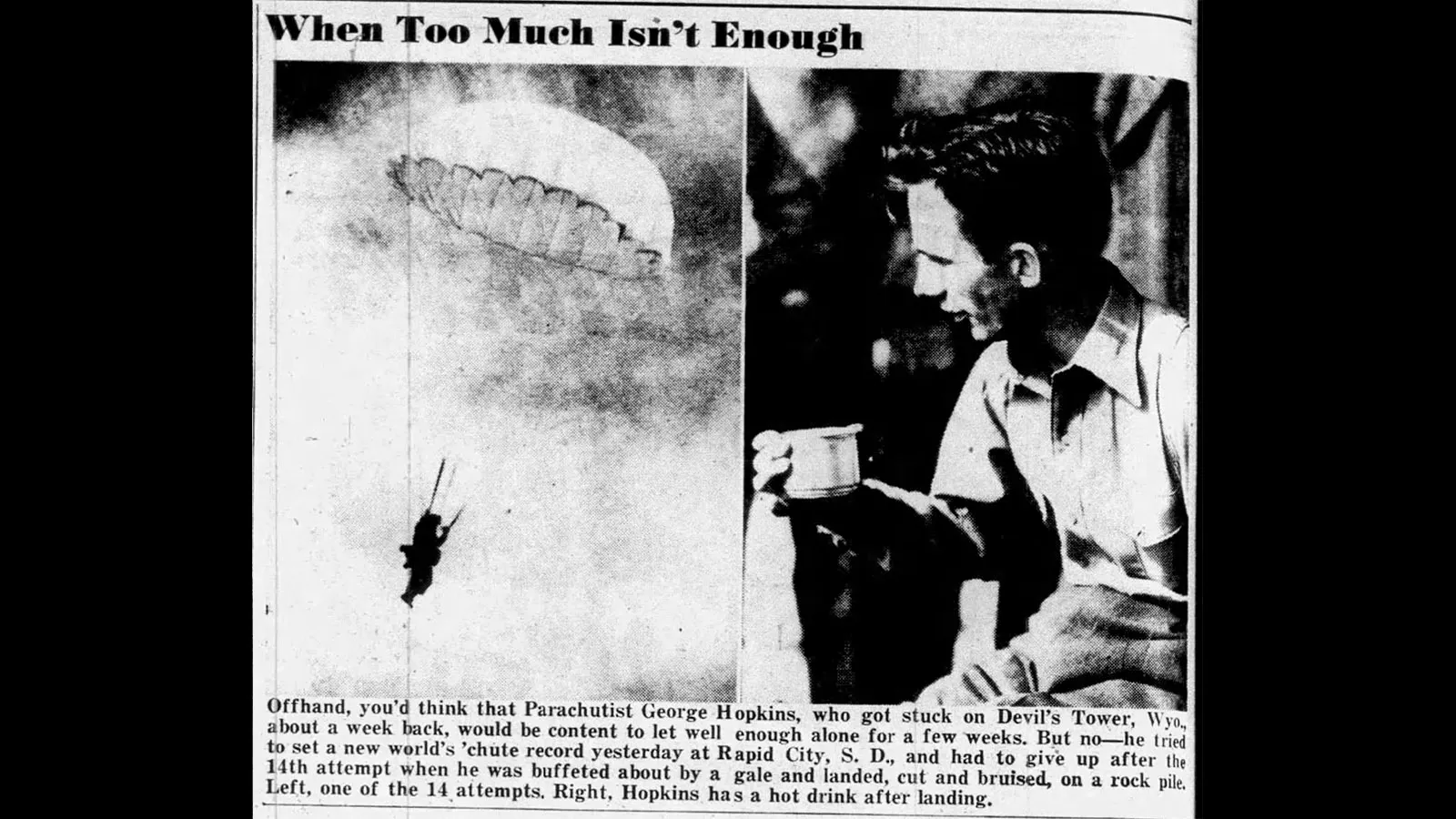 Wyoming History: A Parachuter Once Got Stuck Five Days On Top Of Devils ...