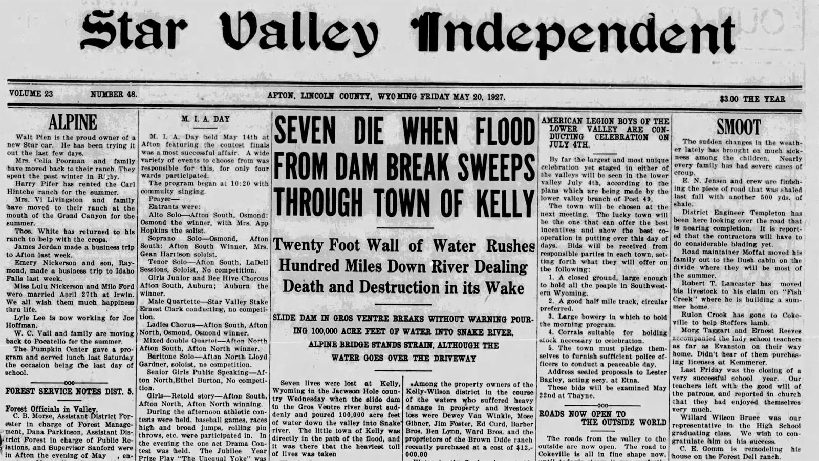 Wyoming History: 1927 Kelly Flood Killed 6, Washed Out 75 Buildings ...