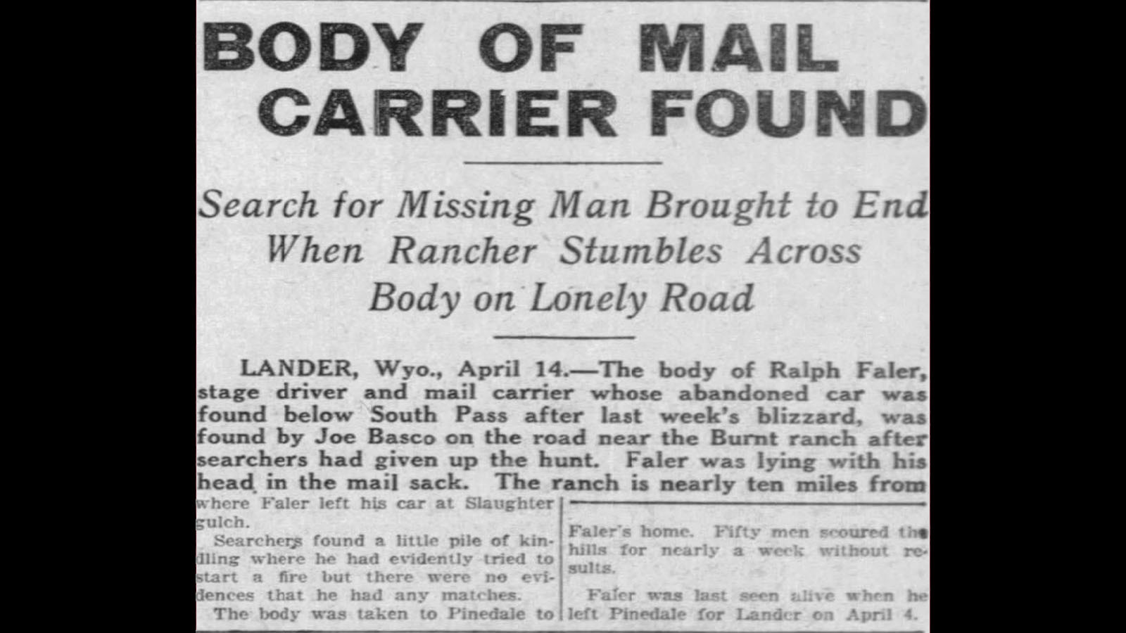 Wyoming History: Pinedale Mailman Paid Ultimate Price In 1921 Blizzard ...