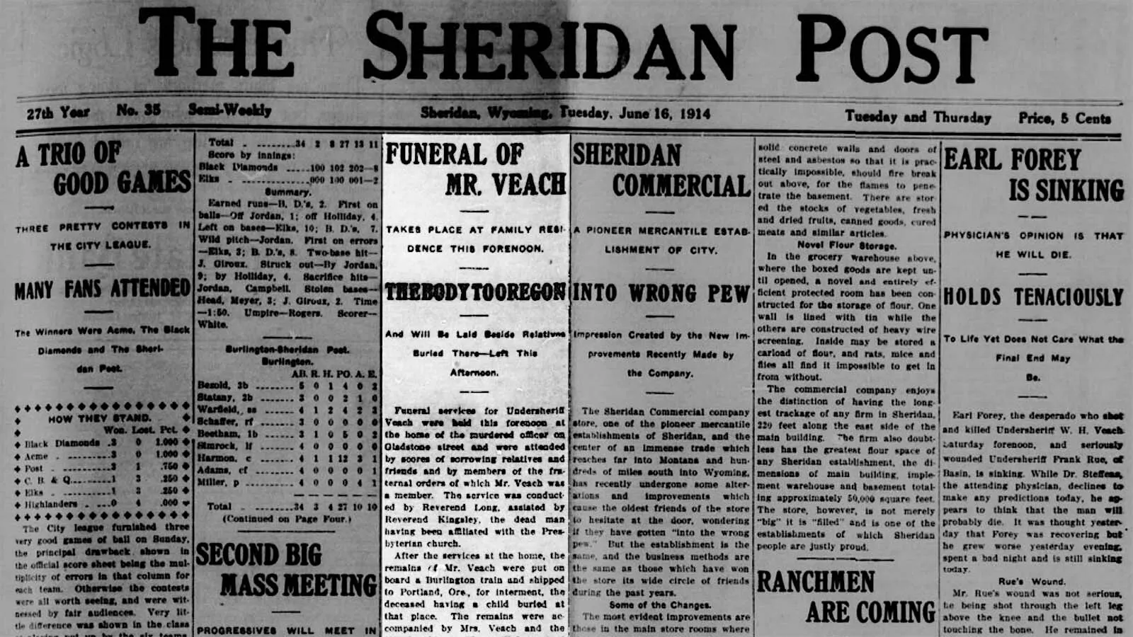 Wyoming History: Sheridan Undersheriff Killed By Friendly Fire In 1914 ...
